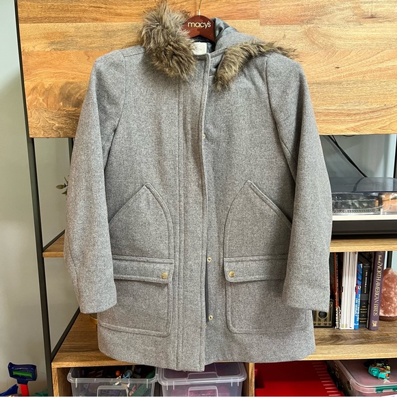 J. Crew Factory | Jackets & Coats | J Crew Factory Gray Fur Hood Parka ...